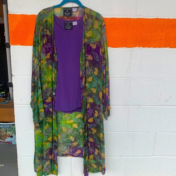 Anthony | Tops | Anthony Green And Purple Duster With Tank Top | Poshmark